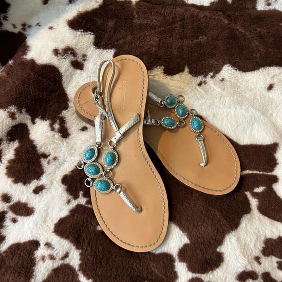 Shoes | Silver And Teal Colon Stuart Sandals | Poshmark